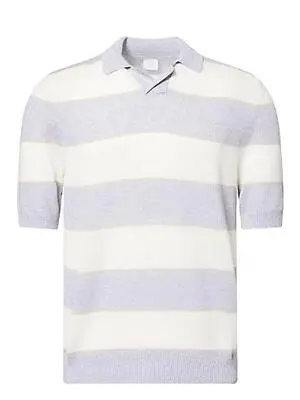 Eleventy Stripe-print Knitted Cotton Polo Shirt - Grigio Bianco E Sabbia