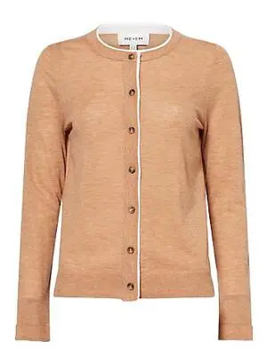 ME+EM Contrast-trim Merino-wool And Cashmere Cardigan - Camel Melange/soft W