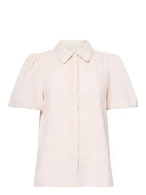 ME+EM Puff-sleeve Cheesecloth Cotton Blouse - Blush Pink