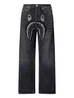 A BATHING APE Shark Embroidered Relaxed-fit Denim Jeans - Indigo