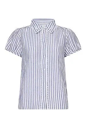 ME+EM Striped Cheesecloth Cotton Blouse - Navy/white