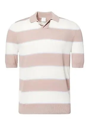 Eleventy Stripe-print Knitted Cotton Polo Shirt - Cipria Bianco E Grigio