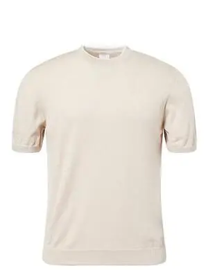 Eleventy Sea Island Knitted Cotton T-shirt - Taupe, White