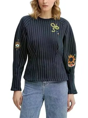NEVER FULLY DRESSED Striped Embellished Sweatshirt - Blue