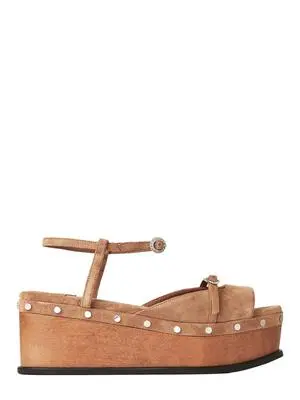 JIMMY CHOO Kata 60 Velvet Suede Wedge Sandals Toffee