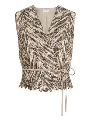 Brunello Cucinelli Knitted Sequin Vest - Brown