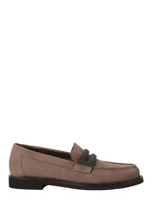 Brunello Cucinelli Suede Monili-embroidered Penny Loafers - Brown