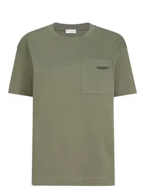 Brunello Cucinelli Cotton T-shirt With Monili Trim - Green