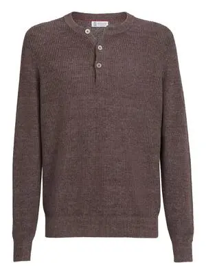 Brunello Cucinelli Linen-cotton Henley Sweater - Brown