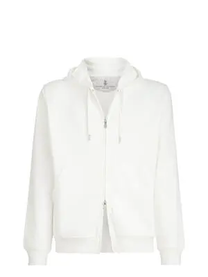 Brunello Cucinelli Cotton-blend Zip-up Hoodie - White