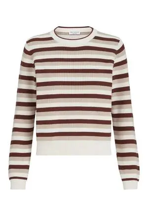 Brunello Cucinelli Cotton Stripe Sweater - White