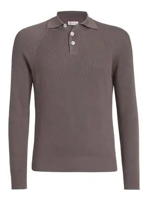 Brunello Cucinelli Cotton Polo Sweater - Brown