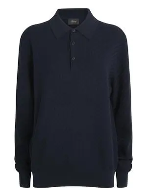 Brioni Cotton-silk-cashmere Polo Shirt - Blue