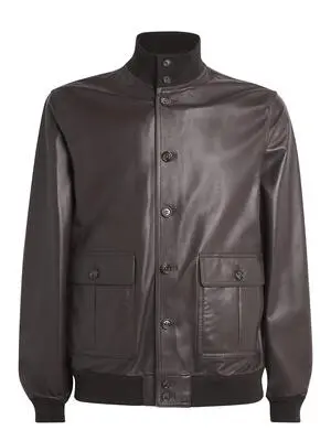 VALSTAR Leather Bomber Jacket - Brown
