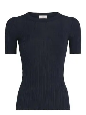 Agnona Cotton-silk Ribbed Top - Navy