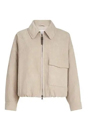 Brunello Cucinelli Stretch-cotton Corduroy Padded Bomber Jacket - Beige