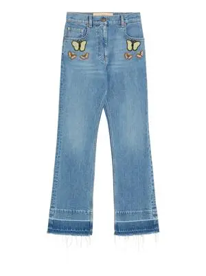 Valentino Garavani Butterfly Embroidered Jeans - Blue