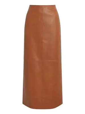 Lafayette 148 New York Lambskin Midi Skirt - Brown