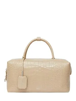Max Mara Large Leather Croc-embossed Boston Bag - White
