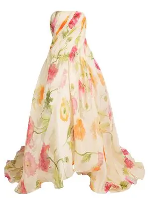 Carolina Herrera Silk Organza Floral Gown - Yellow