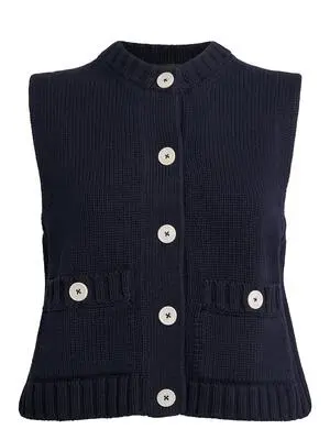 ME+EM Organic Cotton Buttoned Vest - Navy