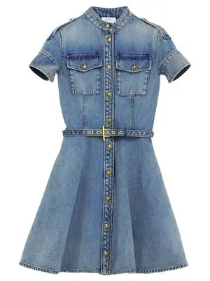 Alexander McQueen Denim Mini Shirt Dress - Blue