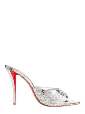 CHRISTIAN LOUBOUTIN Miss Z Mule Carouba 100 Leather Mules - Silver