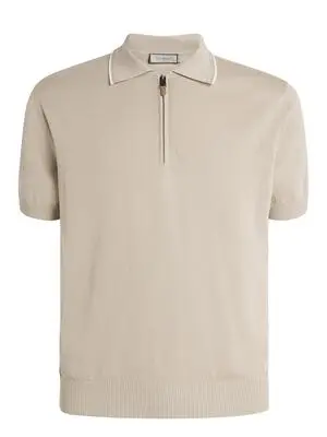 Canali Cotton Zipped Polo Shirt - Beige