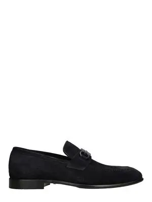 FERRAGAMO Textured Suede Loafers - Navy