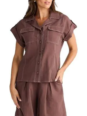 BRAVE+TRUE Portia Stripe Button-up Shirt - Chocolate
