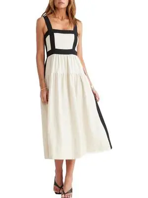 BRAVE+TRUE Jolie Contrast Trim Midi Dress - Natural W/black