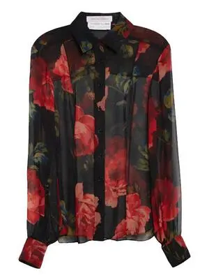 Carolina Herrera Isabella Sheer Silk Chiffon Button-up Shirt - Black Multi