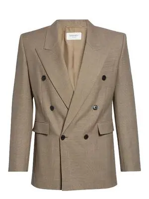 Saint Laurent Double-breasted Wool Jacket - Taupe Beige