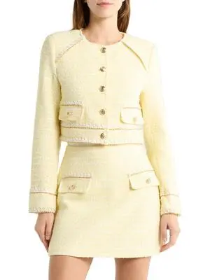 Avec Les Filles Metallic Tweed Crop Jacket - Light Yellow
