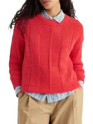 SEASALT CORNWALL Hedge Rock Check Stitch Organic Cotton-blend Sweater - Cayenne