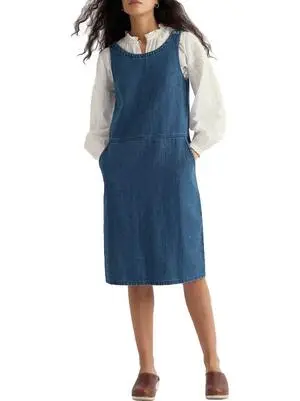 SEASALT CORNWALL Salt Weave Denim Pinafore Dress - Mid Wash