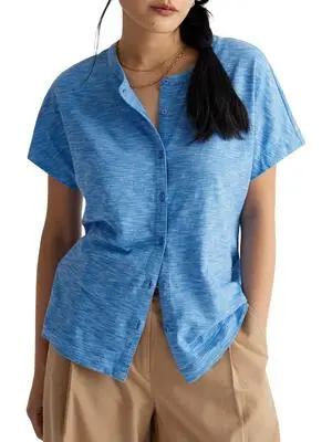 SEASALT CORNWALL Organic Cotton Knit Button-up Shirt - Ladder Spring Sky