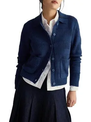 SEASALT CORNWALL Nut Lane Collared Organic Cotton Cardigan - Knit Melange Dark Voyage