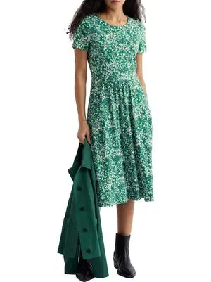 SEASALT CORNWALL April Floral Stretch Organic Cotton Midi Dress - Woodland Floral Dark Stem