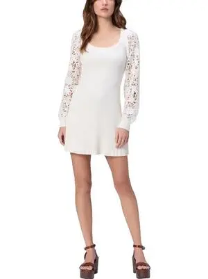 Paige Anne Lace Long Sleeve Organic Cotton Blend Rib Minidress - Ivory