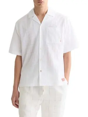 Scotch & Soda Windowpane Relaxed Fit Short Sleeve Button-up Shirt - Bright White
