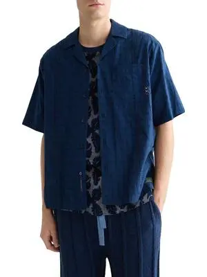 Scotch & Soda Windowpane Relaxed Fit Short Sleeve Button-up Shirt - Pageant Blue