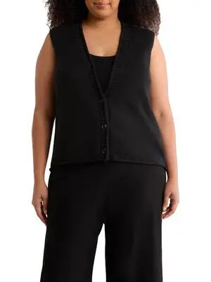 Eileen Fisher Organic Cotton Blend Sweater Vest - Black