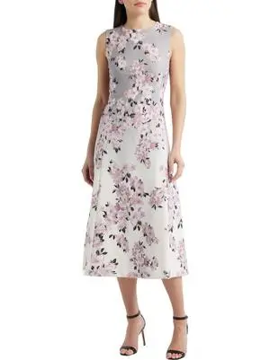 Anne Klein Floral Print Sleeveless Midi Dress - White Dove Multi
