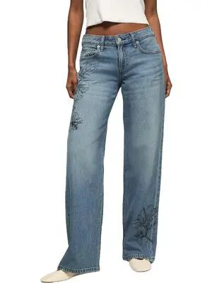 Lucky Brand Floral Embroidered Wide Leg Jeans - Island Time Wash