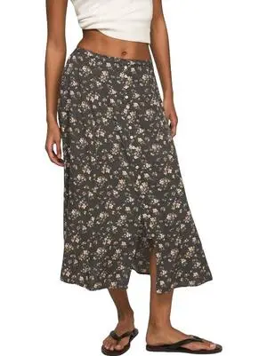 Lucky Brand Simone Floral Midi Skirt - Black Floral