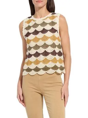 Lyssé Faye Scallop Edge Cotton Blend Shell Top - Multi Earth Tone