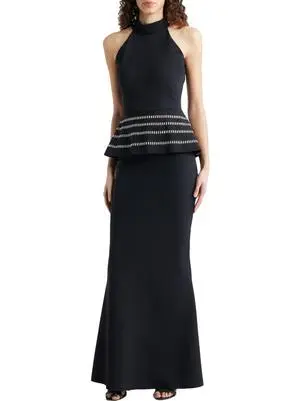 Chiara Boni La Petite Robe Imera Peplum Mermaid Gown - Black