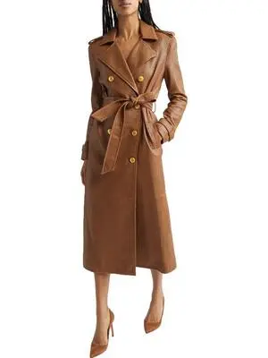 L'Agence Baylee Perforated Leather Trench Coat - Soft Cognac
