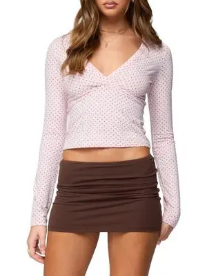 EDIKTED Polka Dot Crop Shirt - Light-pink